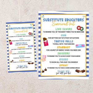 Substitute Teacher Survival Kit Gift Tags, Teacher Appreciation and ...