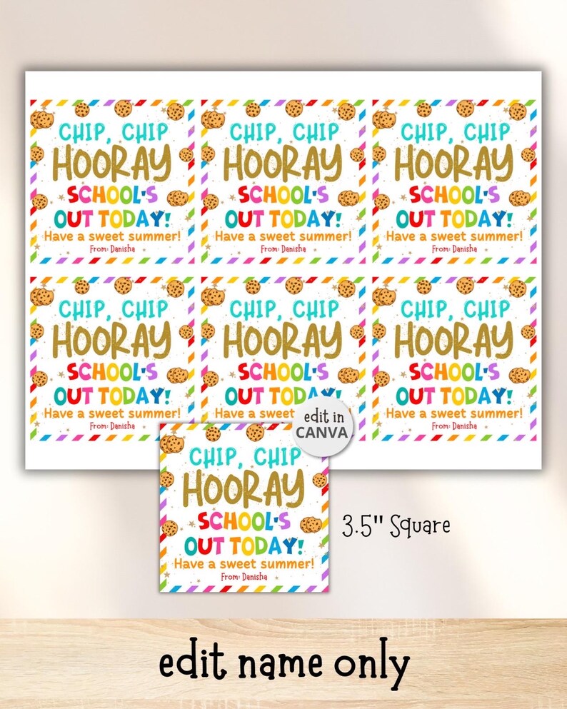 End of School Year Cookie Gift Tag: Editable Template (digital Download ...