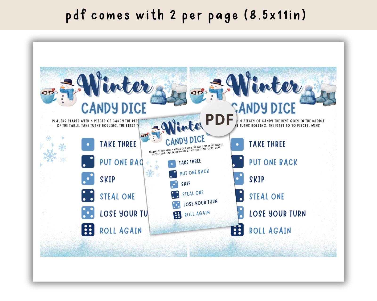 Winter Candy Dice Game for Kids & Teens, Winter Holiday Party Game ...