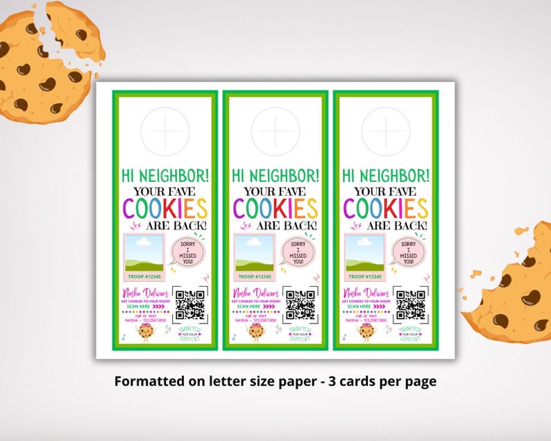Scout Cookie Door Hanger Printable With QR Code, Custom Cookie Sale ...