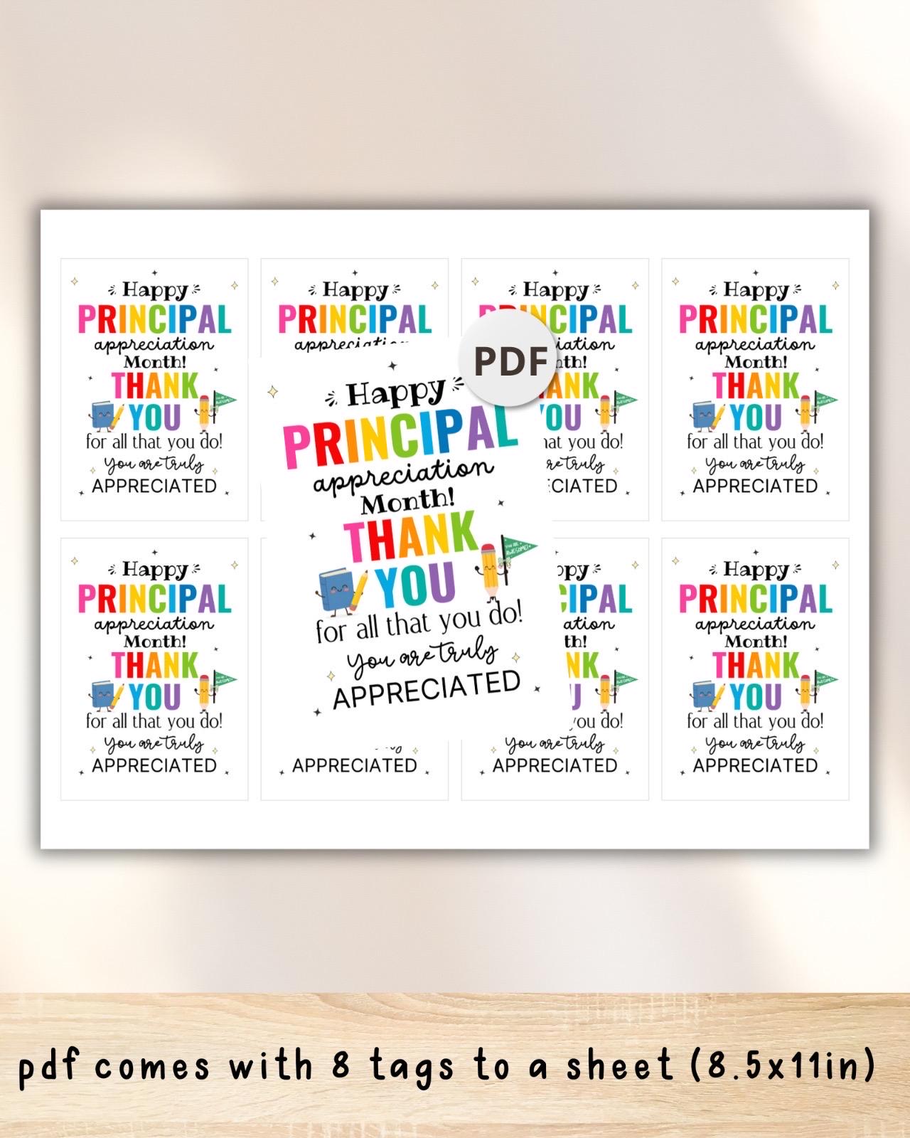 Principal Appreciation Gift Tag: Printable Thank You Card (PDF Download ...