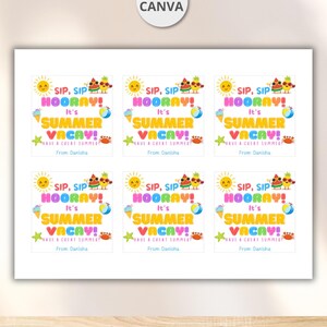 Sip Sip Hooray It's Summer Vacay Gift Tag Template, Printable Teacher ...