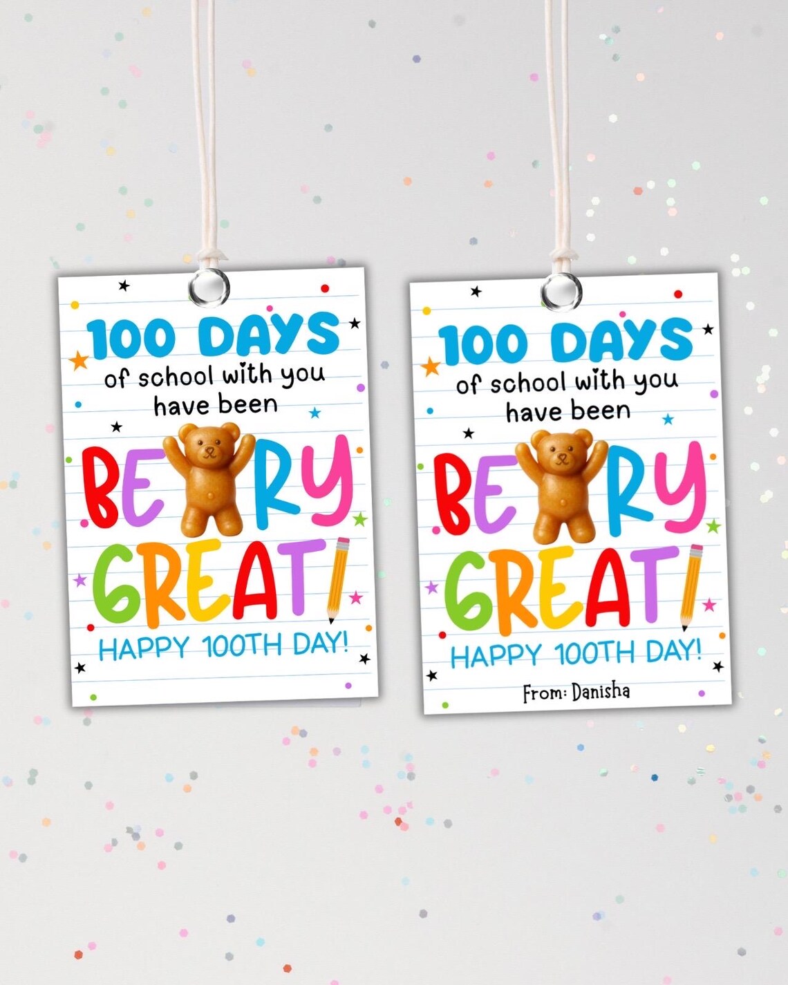 Printable 100 Days of School Tags 100th Day Printable Teddy Bear ...