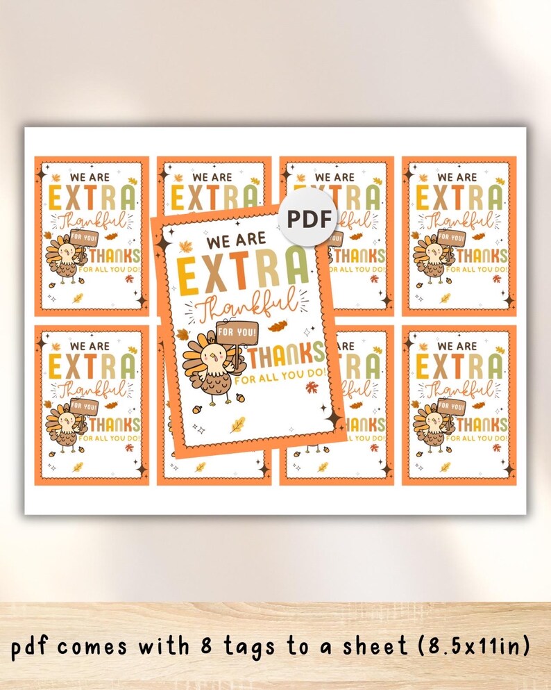 Thanksgiving Gift Tag Printable Extra Thankful for You Fall School PTO ...