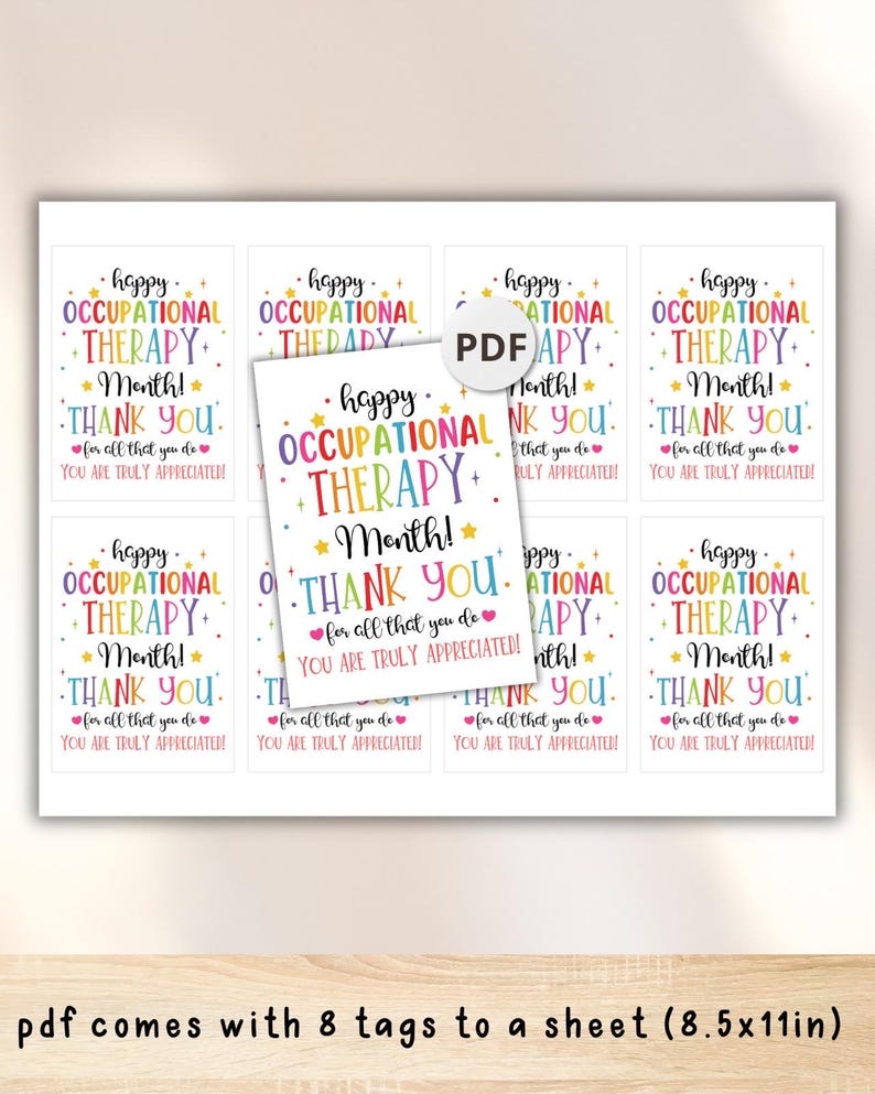 Occupational Therapy Month Tag Printable, Thank You OT Appreciation - Etsy