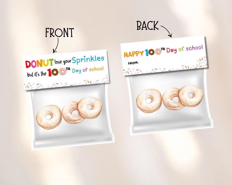 Printable 100th Day of School Donut Treat Tags for Students Snack Back ...