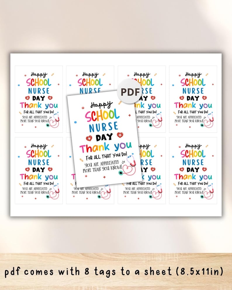 Happy School Nurse Day Gift Tag: Printable Appreciation Tag (digital ...