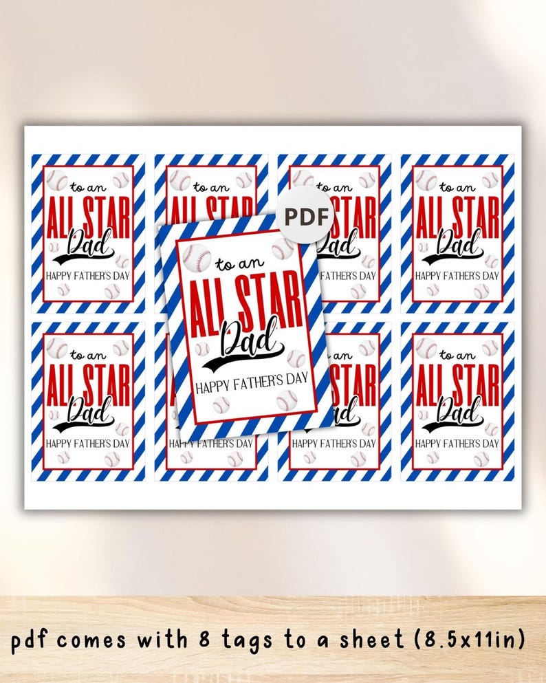 To an All Star Dad Happy Father's Day Tag, Printable Happy Father's Day ...