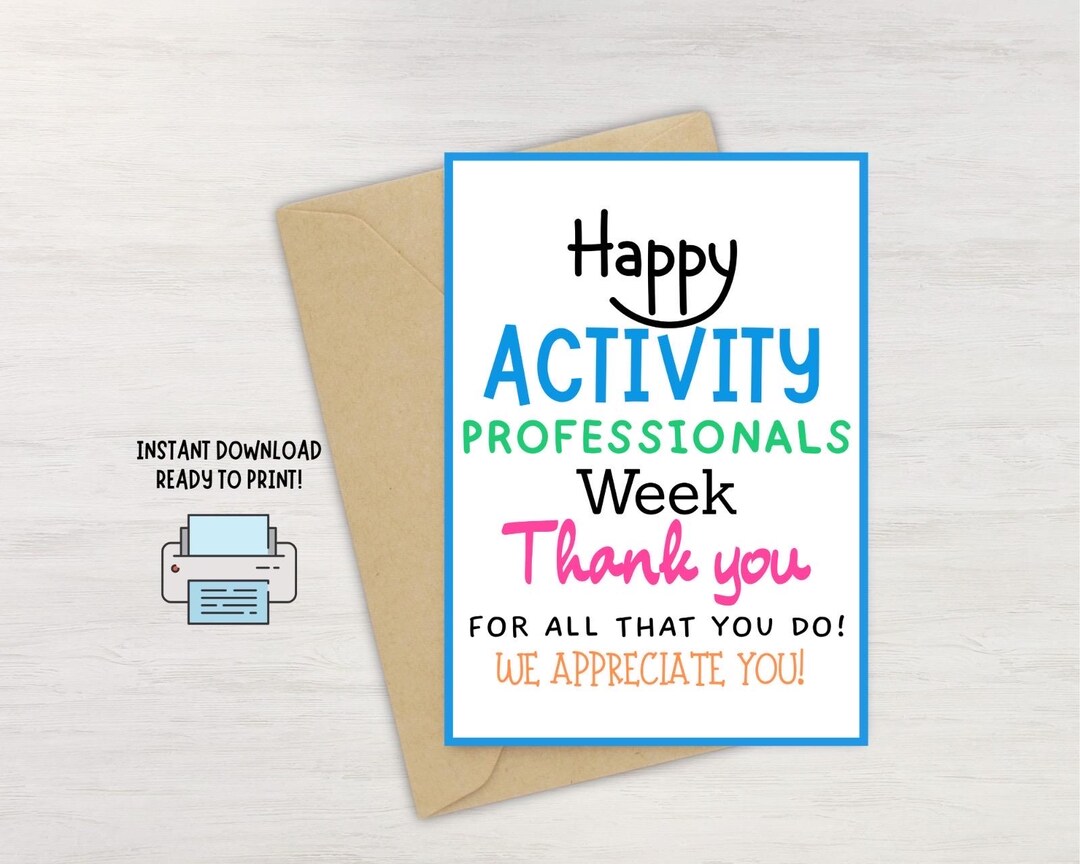 Activity Professional Card Printable, Activity Professional ...