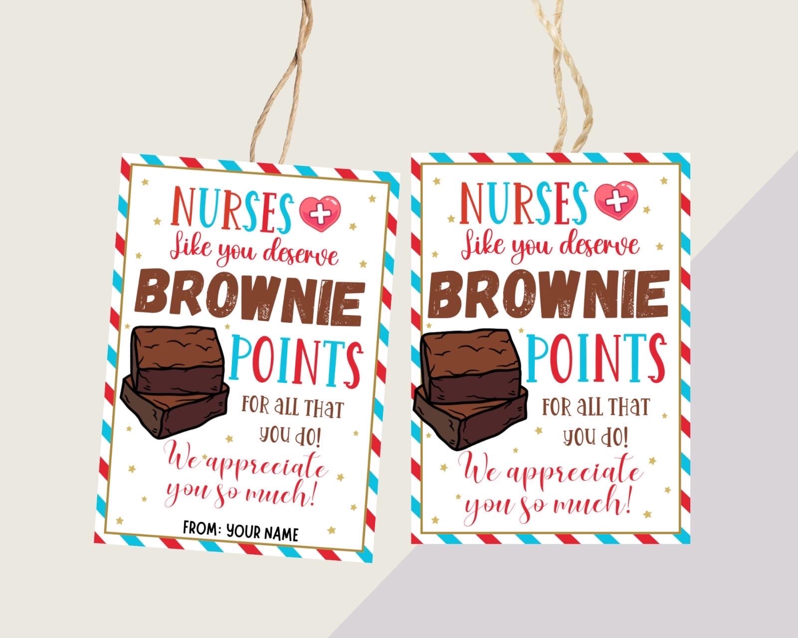 Nurse Appreciation Gift Tags: Brownie Points Thank You Printable - Etsy