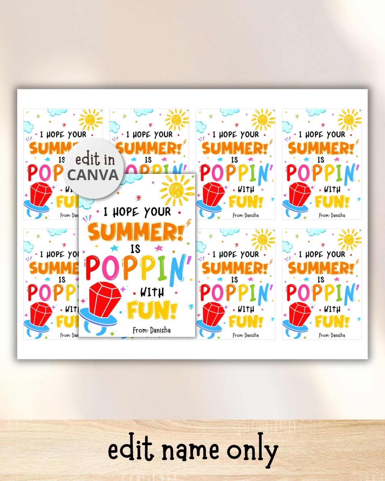 Editable Summer Candy Ring Gift Tag: End of School Favor (PDF) - Etsy