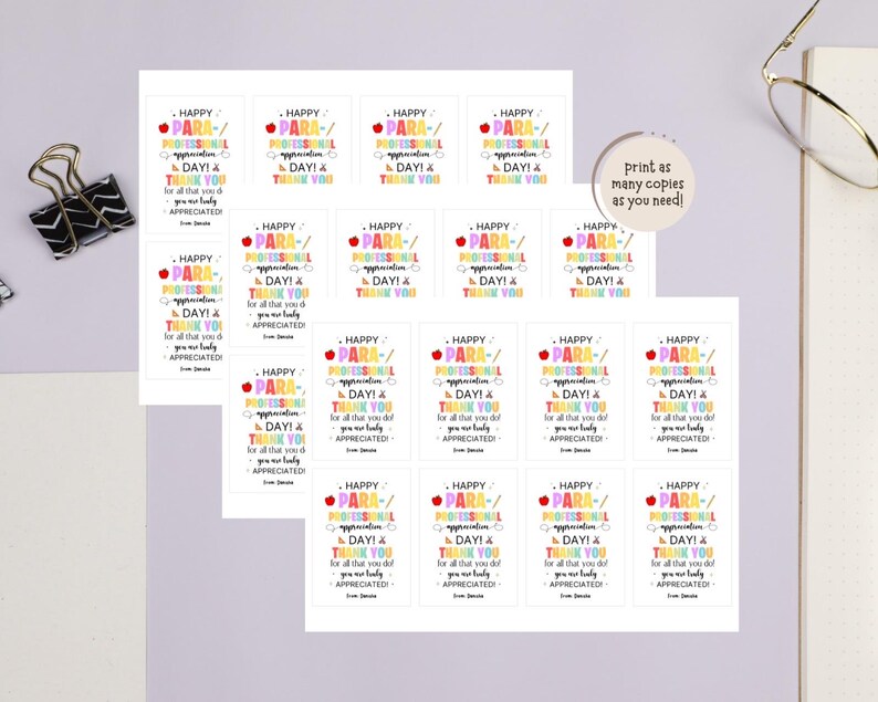 Paraprofessional Appreciation Day Tag: Printable Thank You Label ...