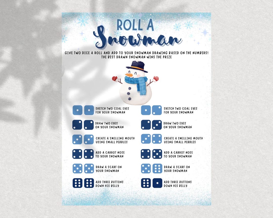 Winter Roll A Snowman Game, Printable Holiday Game, Family Winter ...