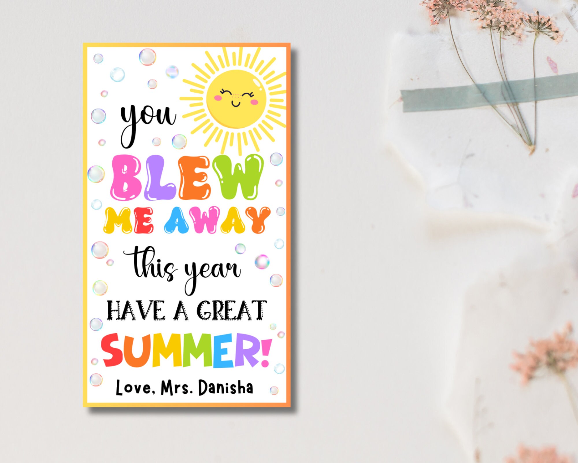 You Blew Me Away Gift Tag Template, Printable End of School Year Tags ...