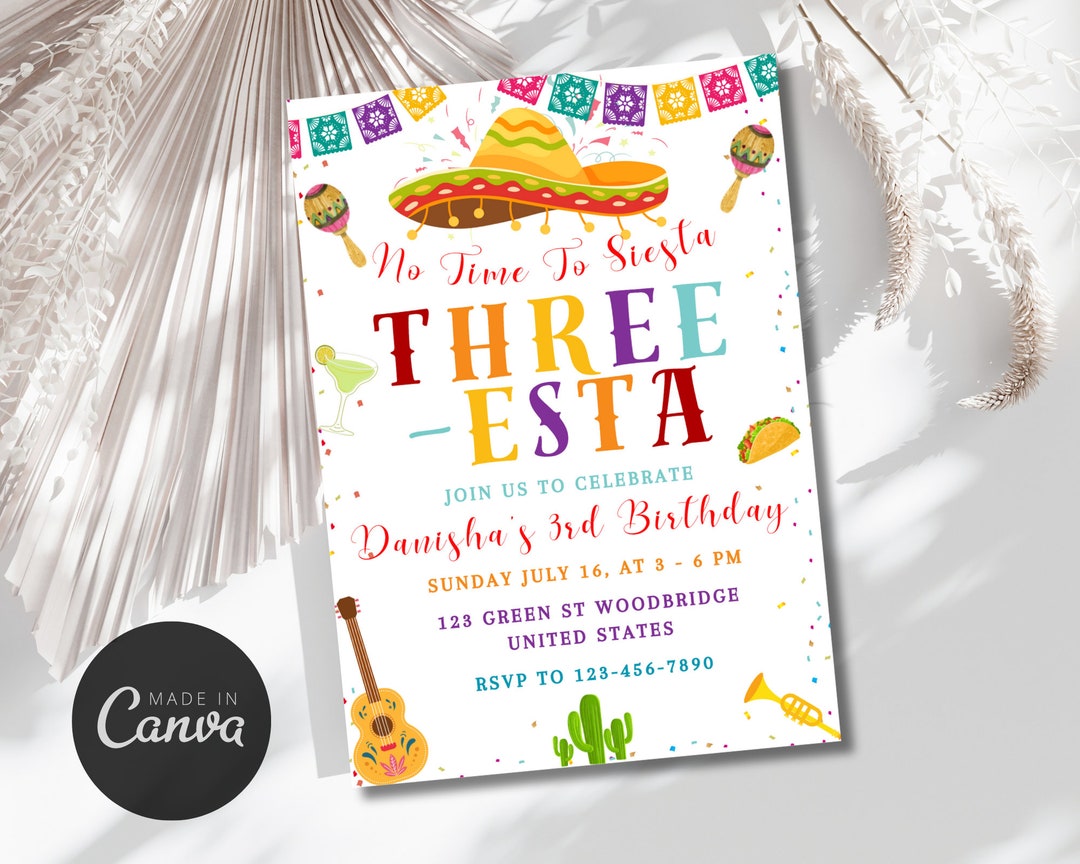 Editable Adios Dos Birthday Mexican Three-esta Invitation Template,3rd ...