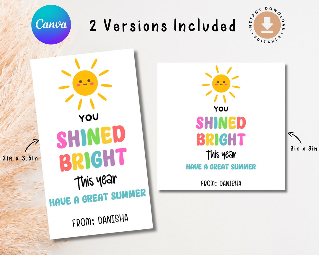 You Shined Bright This Year Tag End of the Year Tag Classroom Tags ...