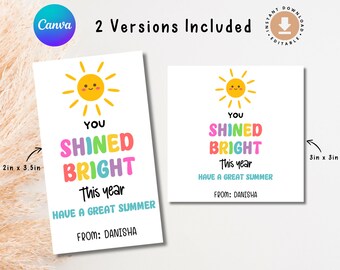 You Shined Bright This Year Tag End of the Year Tag Classroom Tags ...