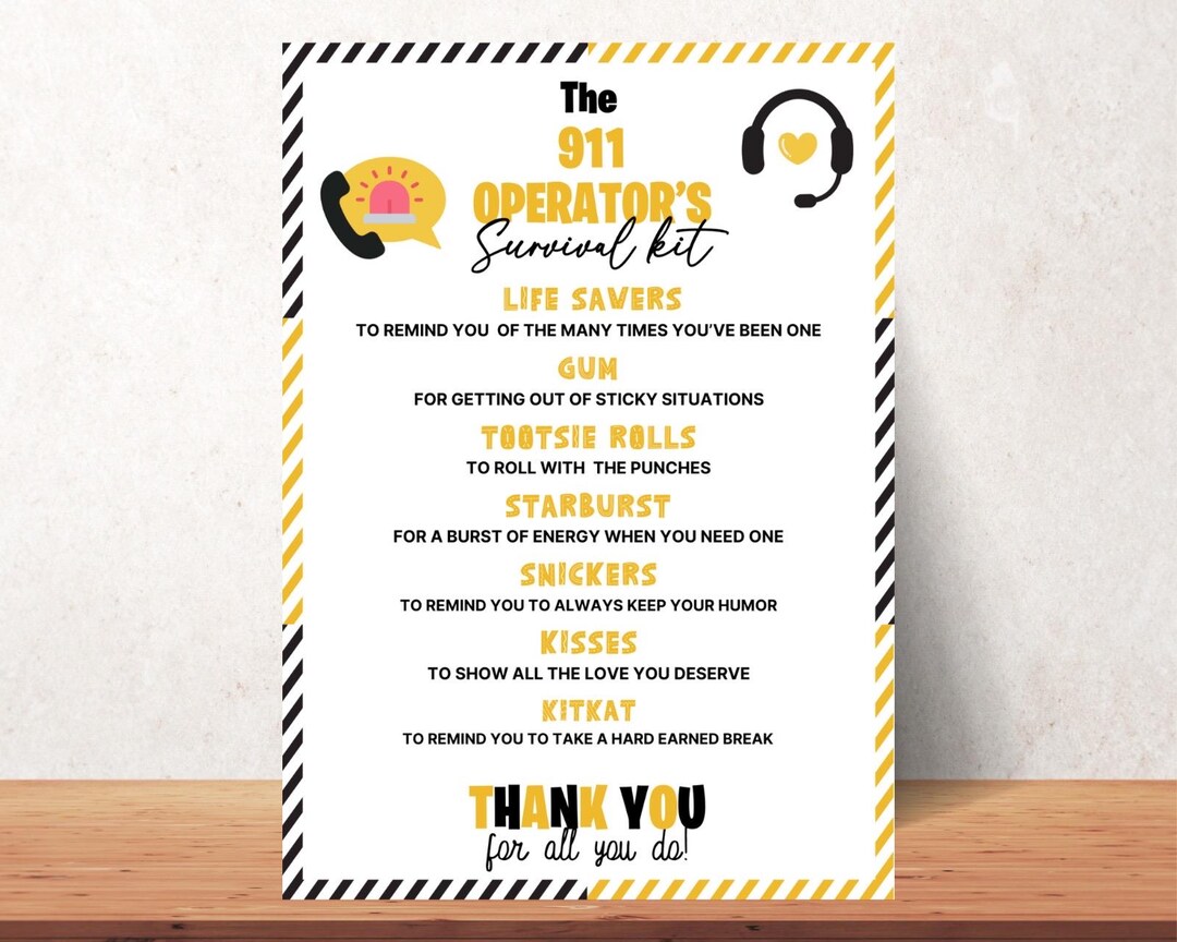 911 Dispatcher Survival Kit Tag: First Responder Gift (digital Download ...