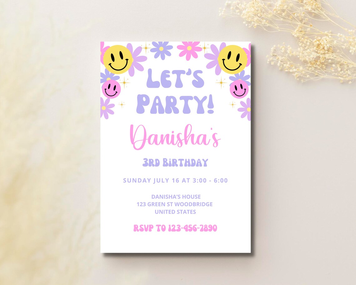 Editable Preppy Let's Celebrate Birthday Invitation for Girl Template ...