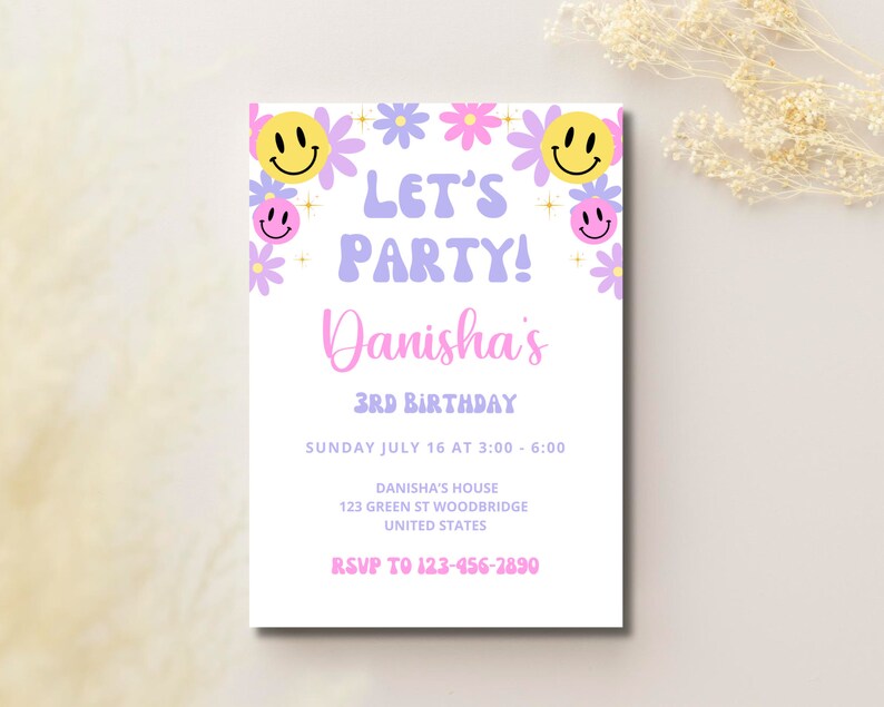 Editable Preppy Let's Celebrate Birthday Invitation for Girl Template ...