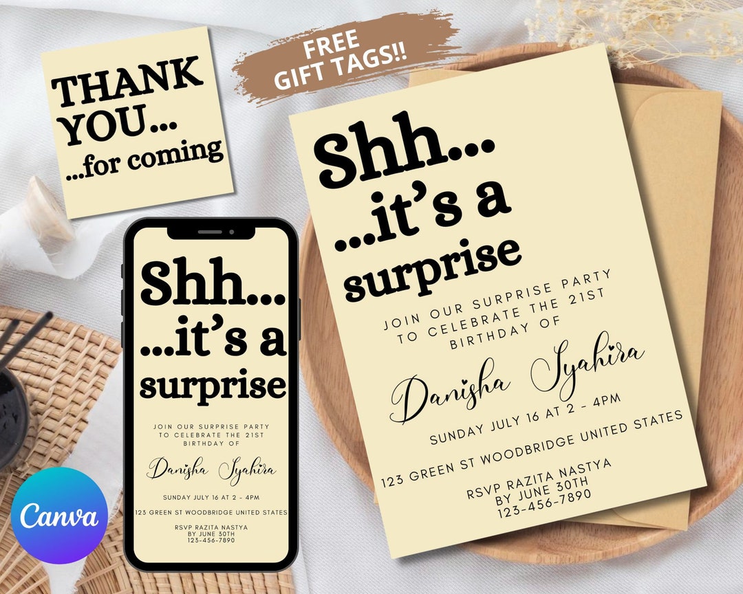 Surprise Birthday Dinner Invitation, Shhh It's a Surprise, Animated ...