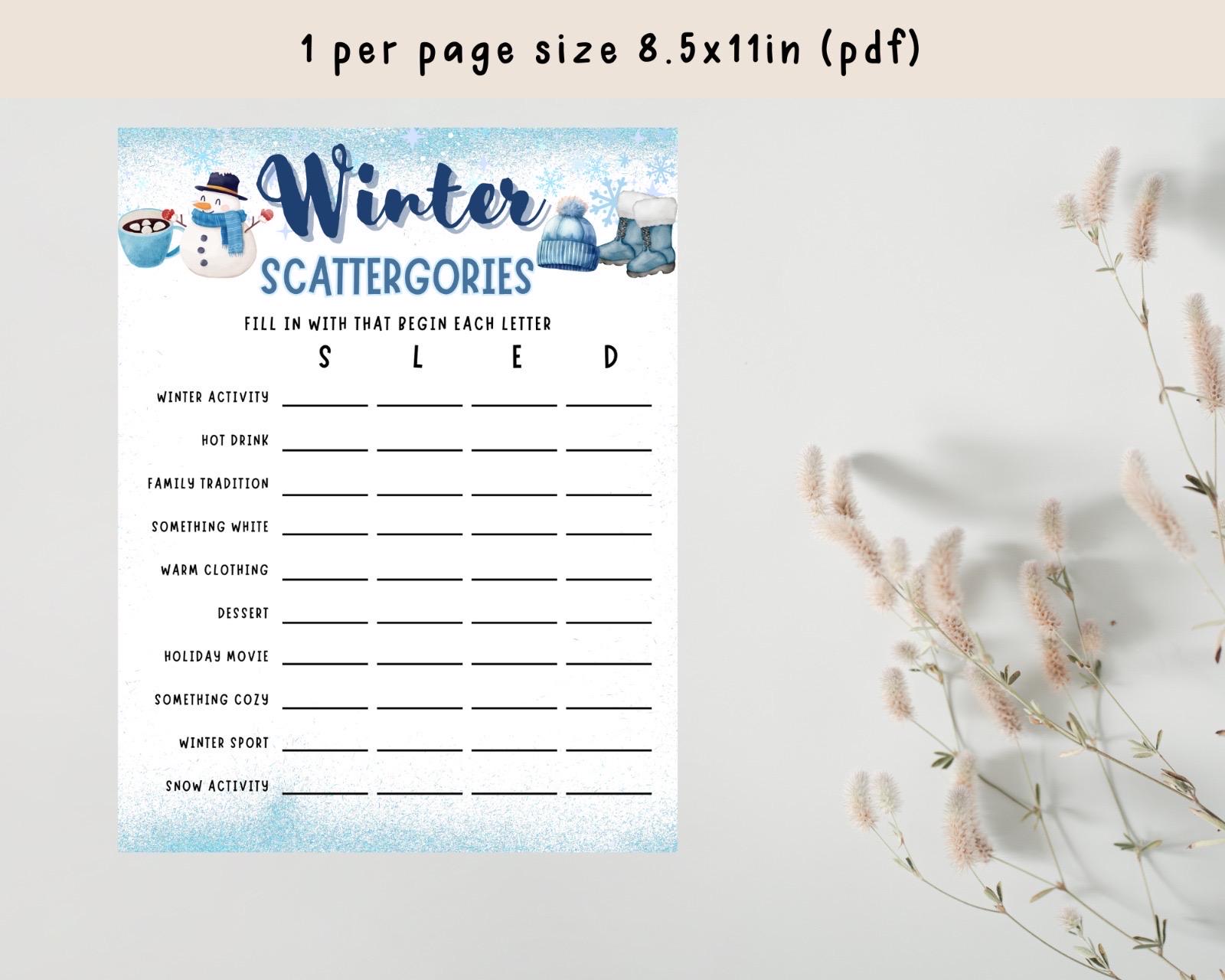 Winter Scattergories,winter Holiday Printable Games,cold Weather Games ...