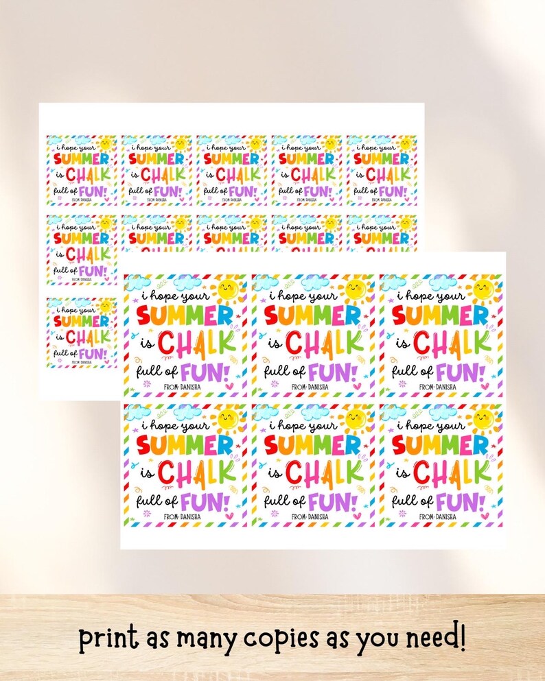 Summer Chalk Fun Gift Tag: End of Year Student Favor (printable) - Etsy