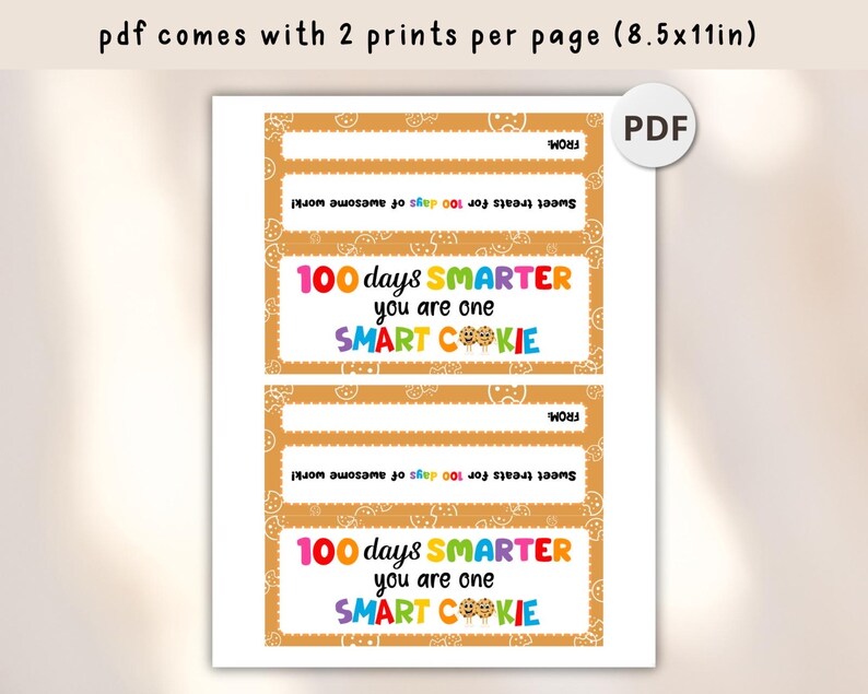 100 Days of School Treat Bag Topper: One Smart Cookie Gift Tag (digital ...