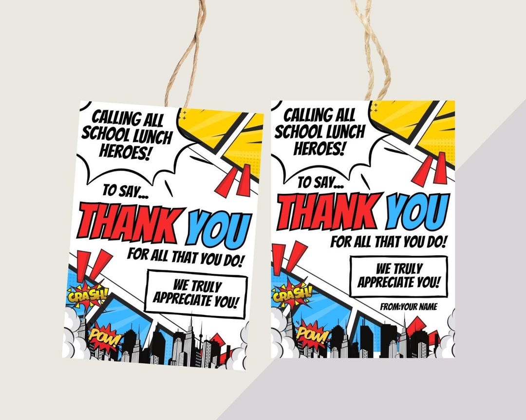 School Lunch Hero Thank You Tag: Food Service Appreciation (PDF) - Etsy
