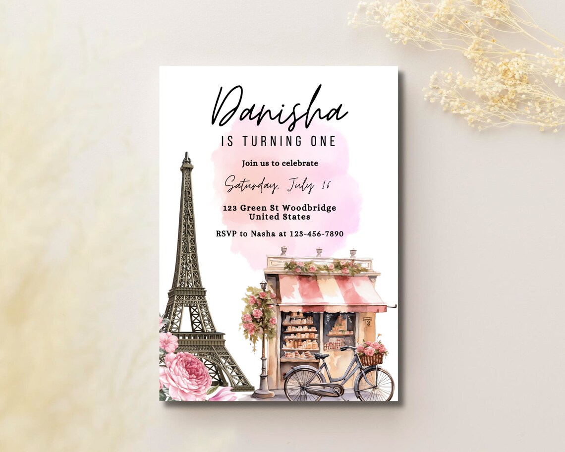 Editable Paris Birthday Party Invitation French Parisian Cafe Tea Party ...