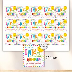 End of Year Gift Tag: Ink-credible Summer, Editable Teacher Tag ...