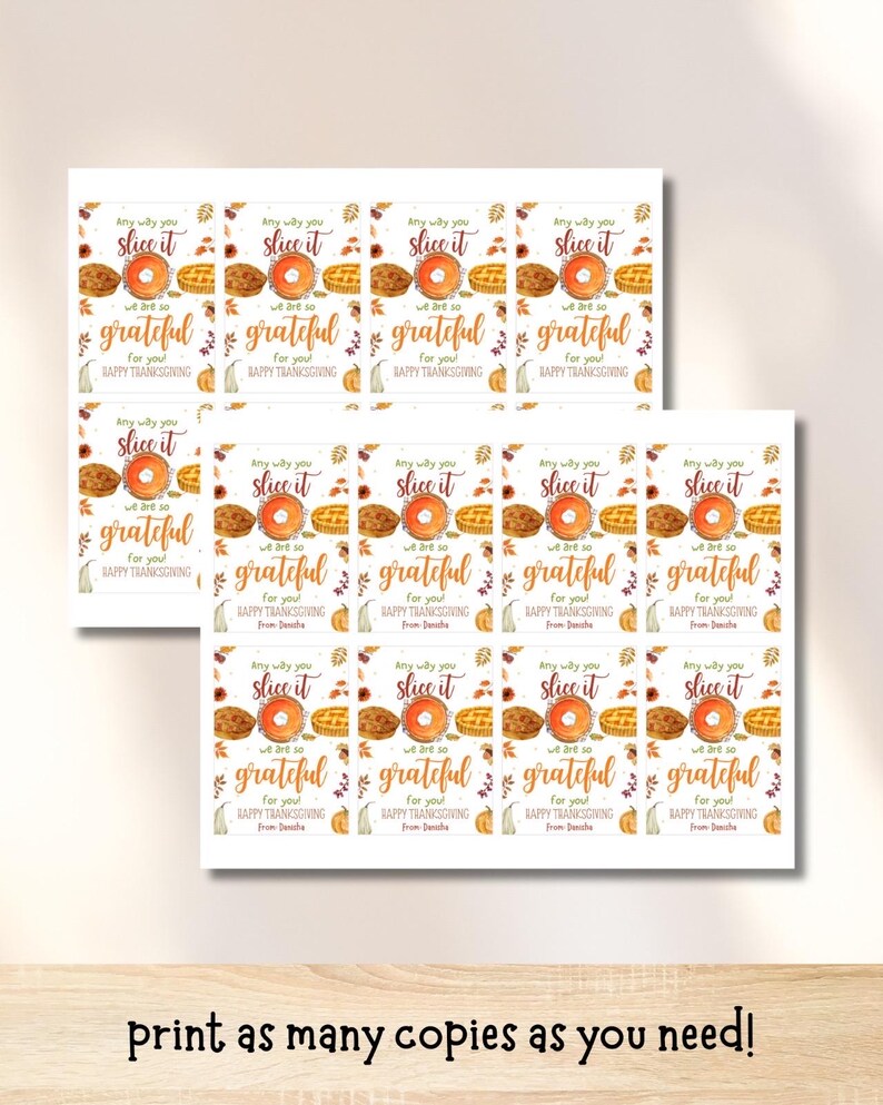 Thanksgiving Pie Gift Tag Printable Fall Teacher Staff Coworker ...