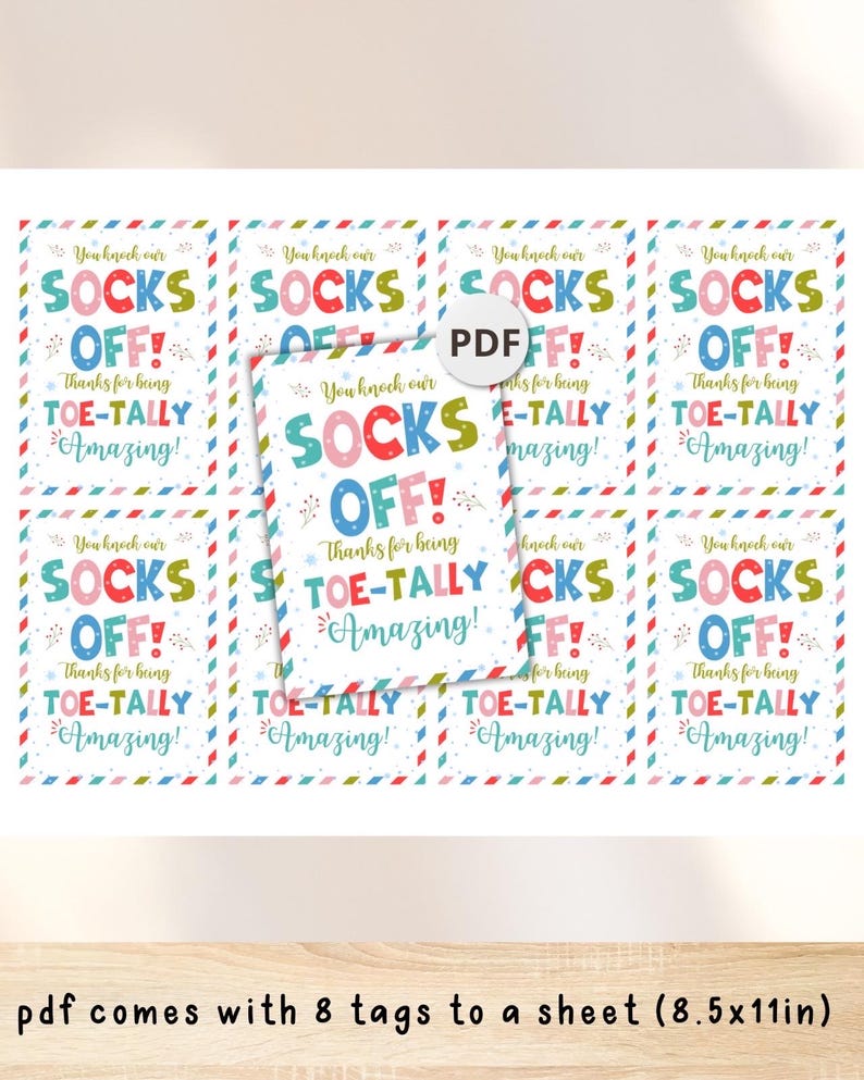 Sock Gift Tags Staff Toe-tally Amazing Teacher Staff Nurse Employee ...
