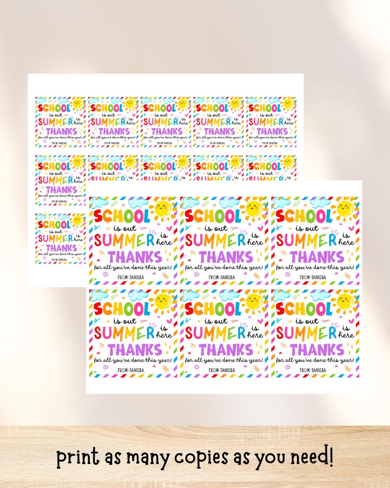 School is Out Summer is Here Thank You Gift Tag Teacher Appreciation ...