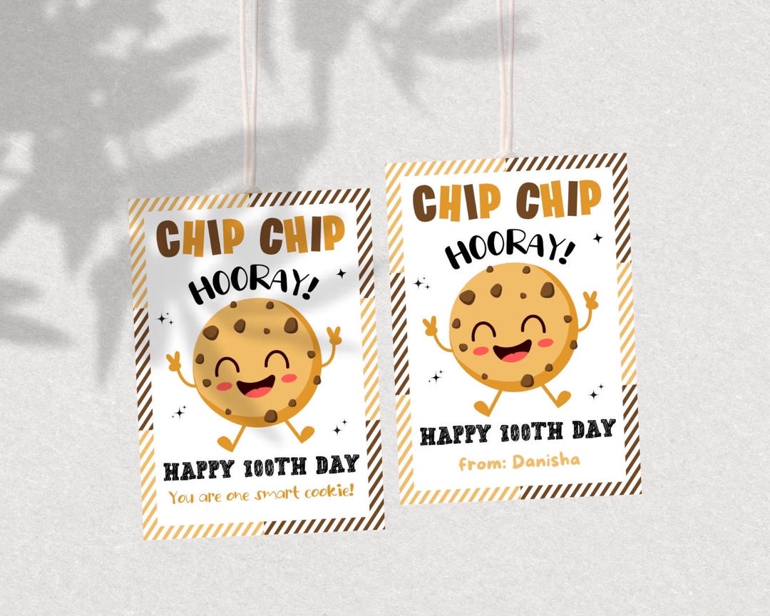 Happy 100th Day of School Cookie Treat Gift Tags, One Hundred Days of ...
