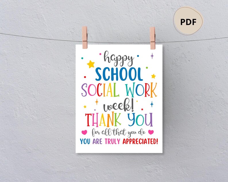 School Social Work Week Sign: Thank You Poster Printable (digital ...
