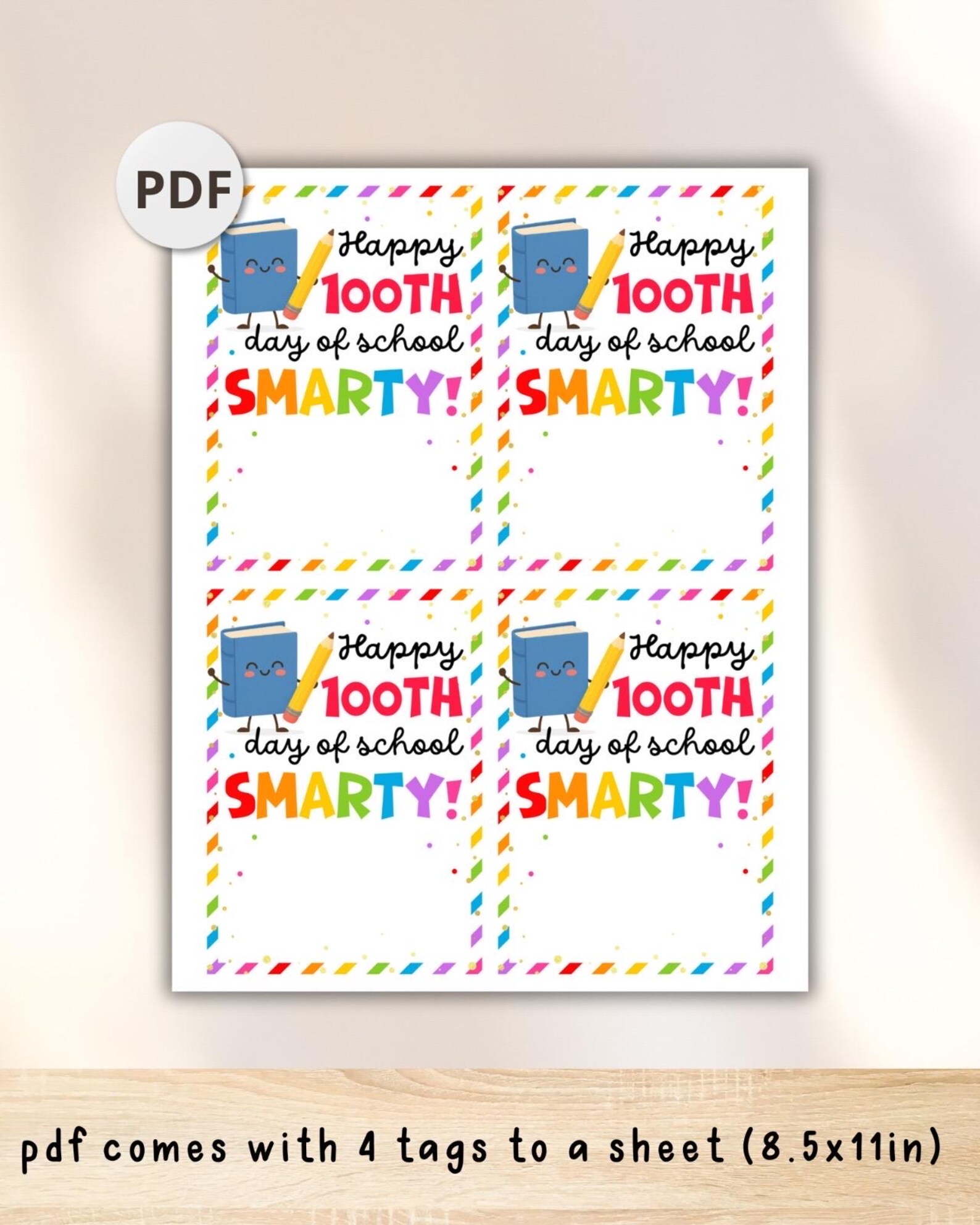 100 Days of School Smarties Tag, Printable Favor (digital Download) - Etsy