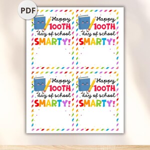 100 Days of School Smarties Tag, Printable Favor (digital Download) - Etsy