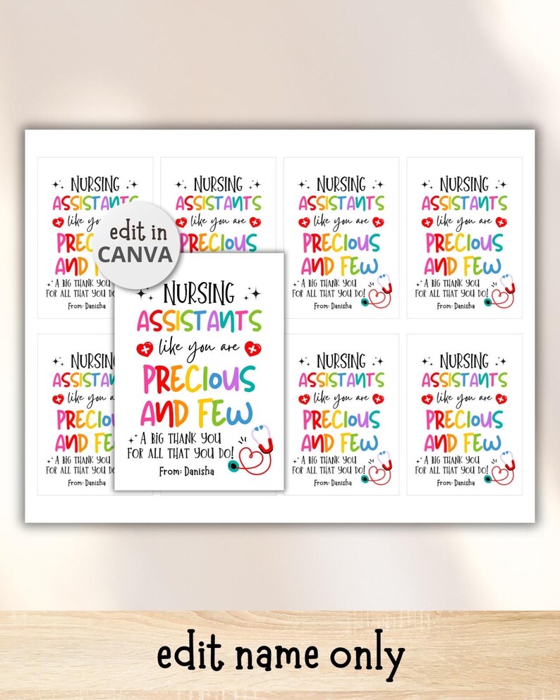 CNA Appreciation Gift Tags: Thank You Healthcare Staff (printable) - Etsy
