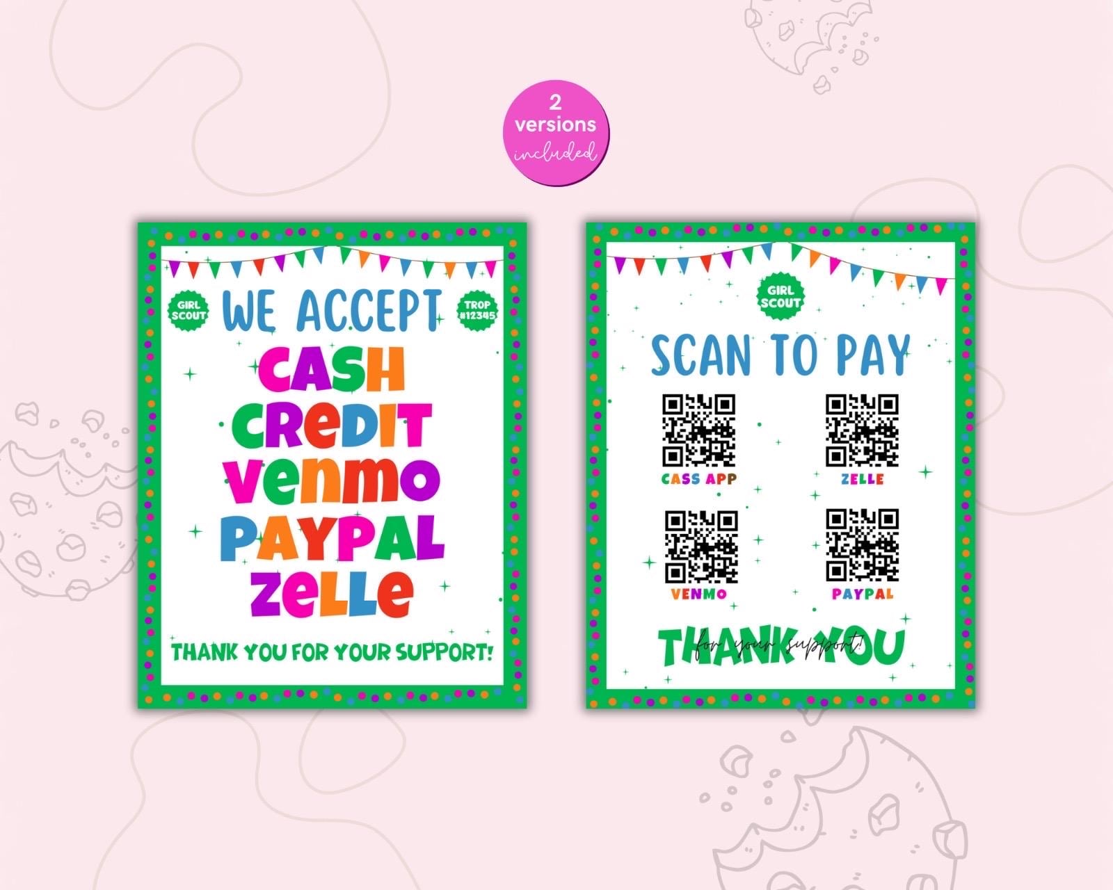 Girl Cookie Payment Sign and Price Sign Editable Template With QR Code ...