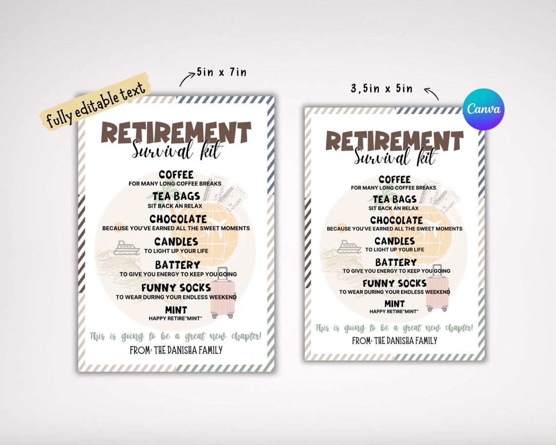 Retirement Survival Kit Gift Tag: Editable Printable (digital Download ...