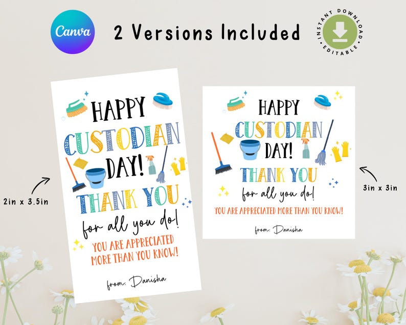 School Custodian Appreciation Gift Tag, Printable Thank You School ...