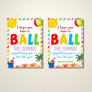 I Hope You Have a Ball This Summer Treat Tags for Kids, Beach Ball End ...