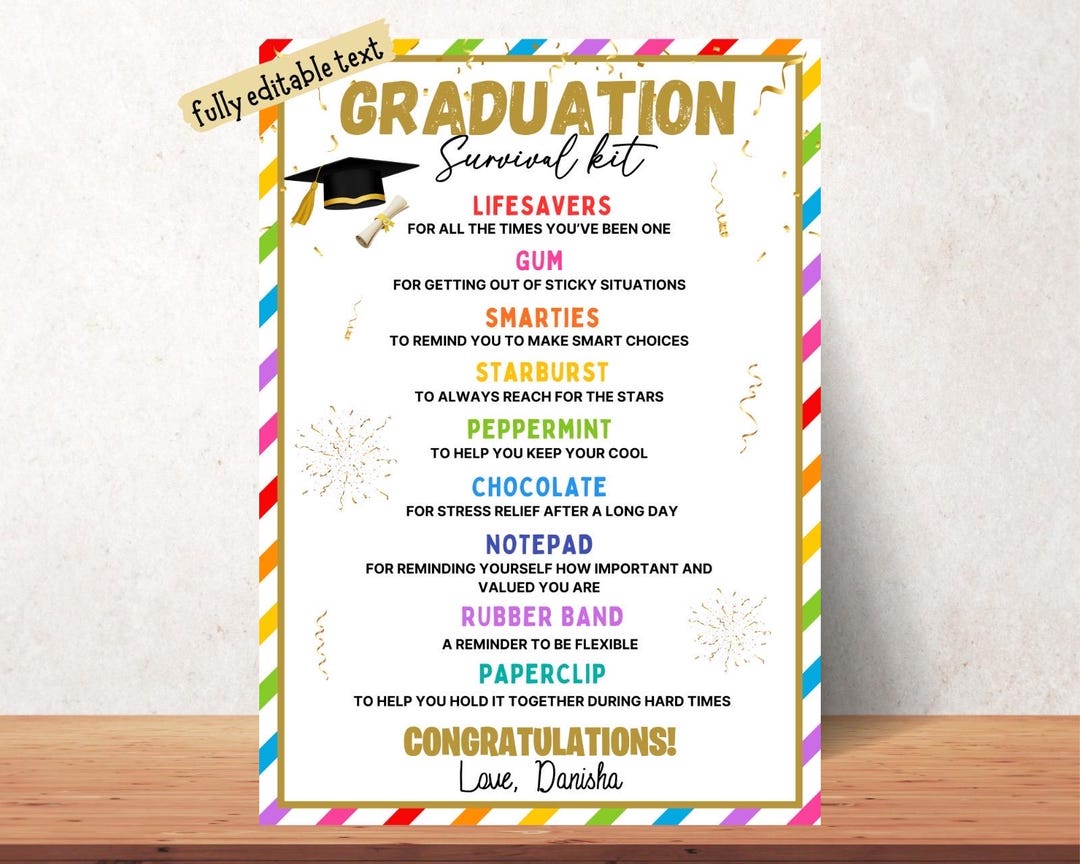 EDITABLE Graduation Survival Kit, After Graduation Survival Kit ...
