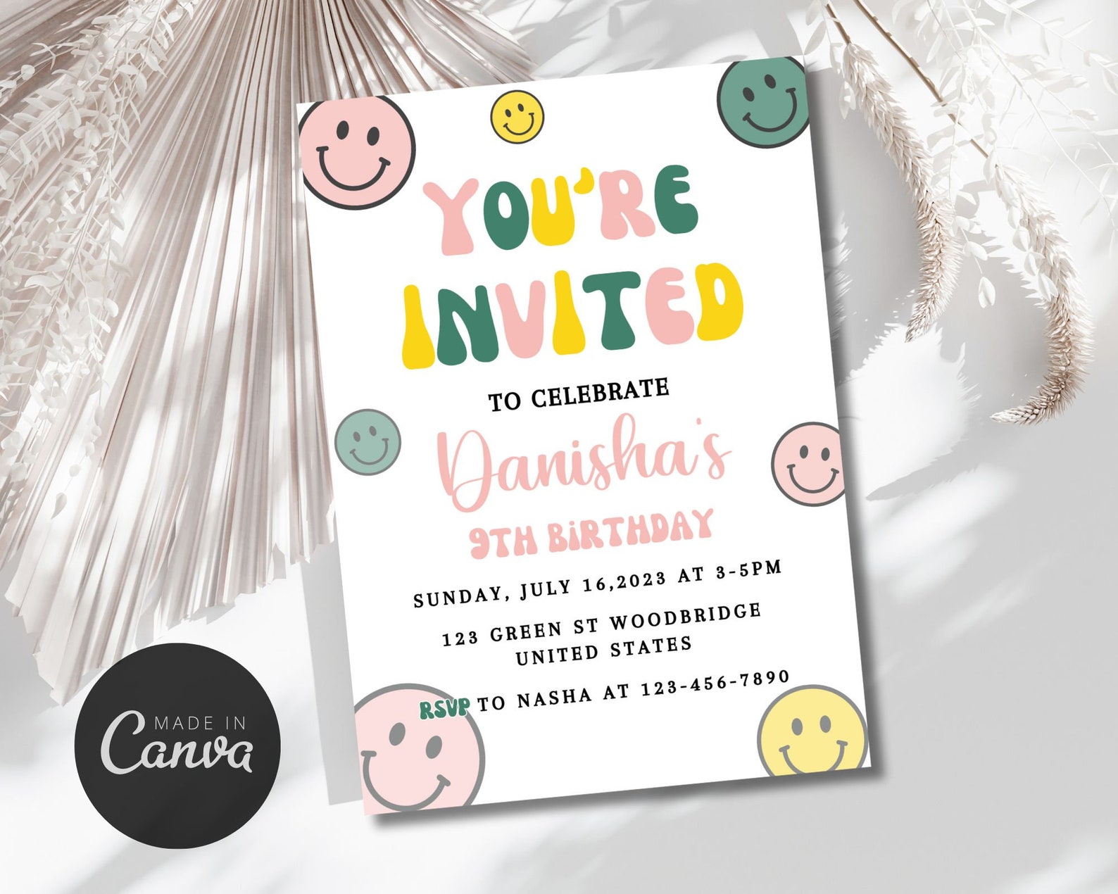Editable Smileys Birthday Party Invitation Template, Smiley Faces ...
