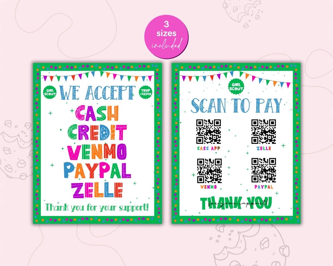 Girl Cookie Payment Sign and Price Sign Editable Template With QR Code ...