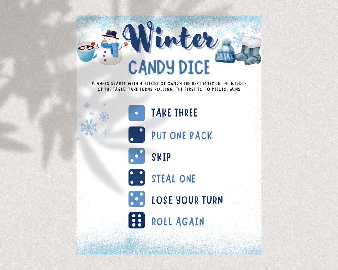 Winter Candy Dice Game for Kids & Teens, Winter Holiday Party Game ...