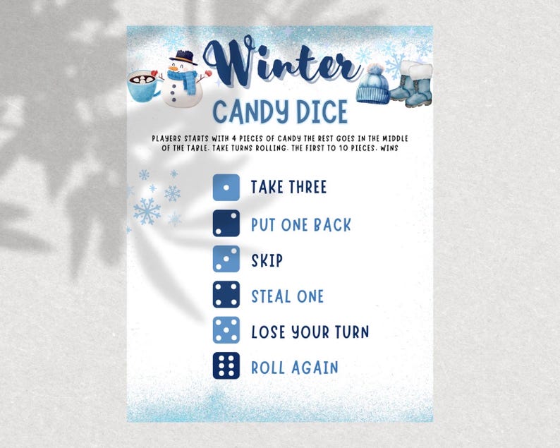 Winter Candy Dice Game for Kids & Teens, Winter Holiday Party Game ...