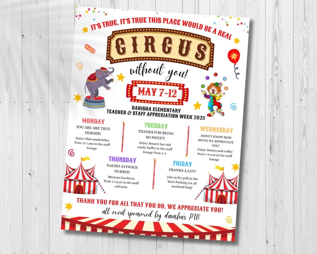 Editable Circus Theme Teacher & Staff Appreciation Day Carnival ...