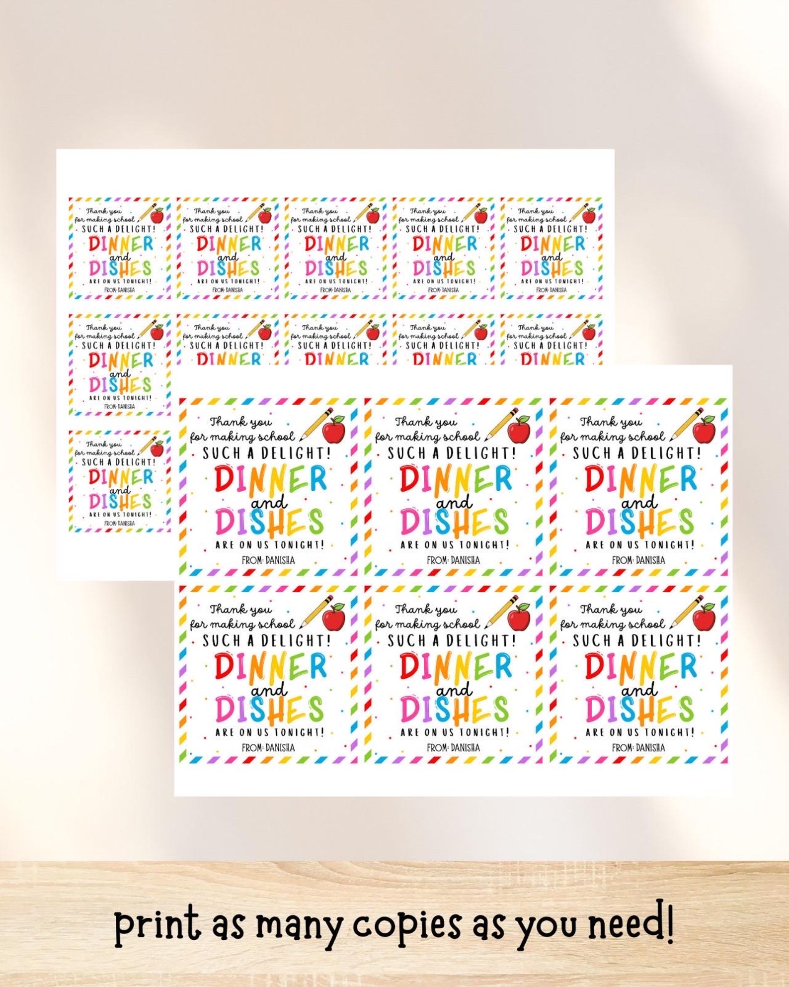 Dinner and Dishes Are on Us Gift Tag Template, Printable Teacher ...